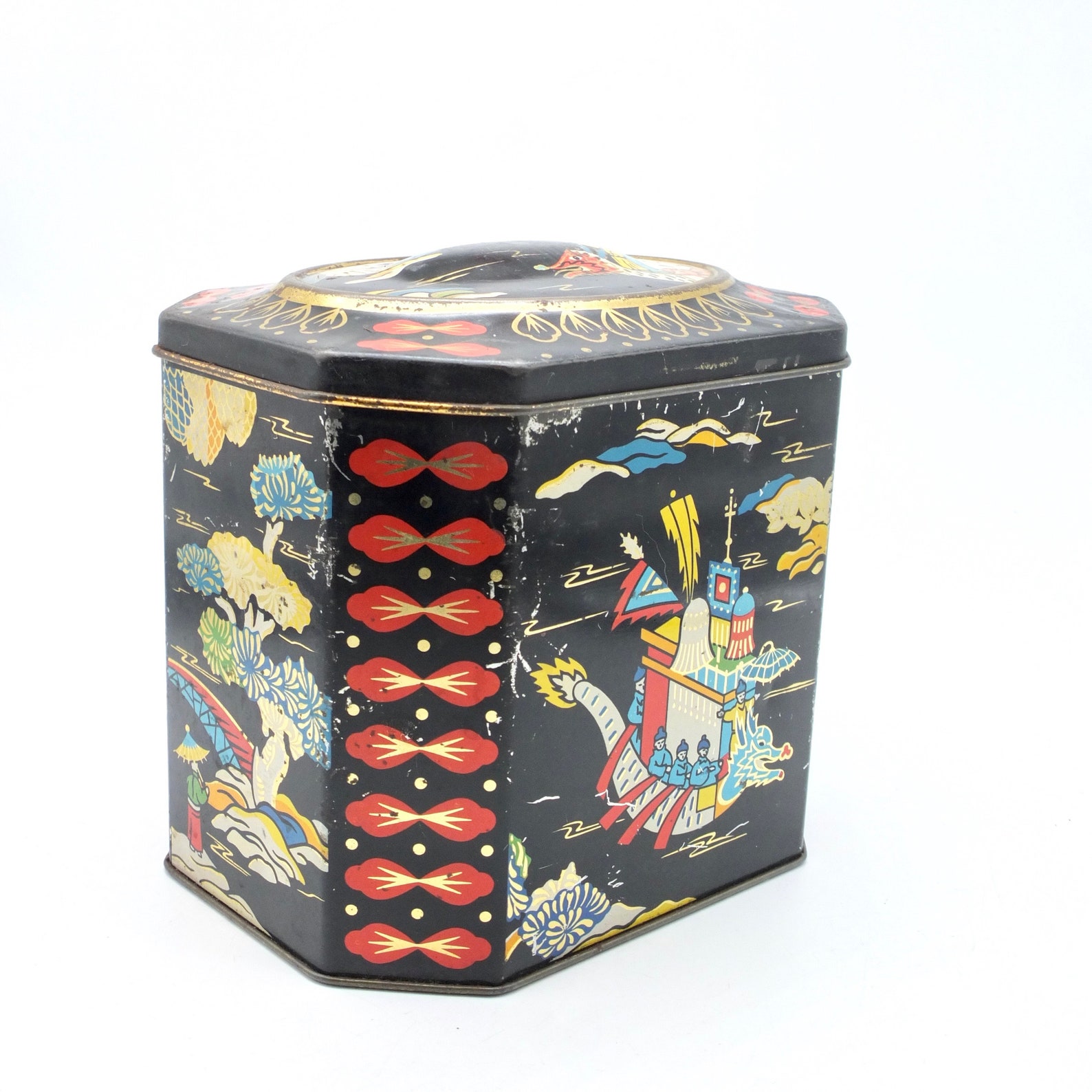 Vintage Tea Tin Box Chinese Motifs - Etsy
