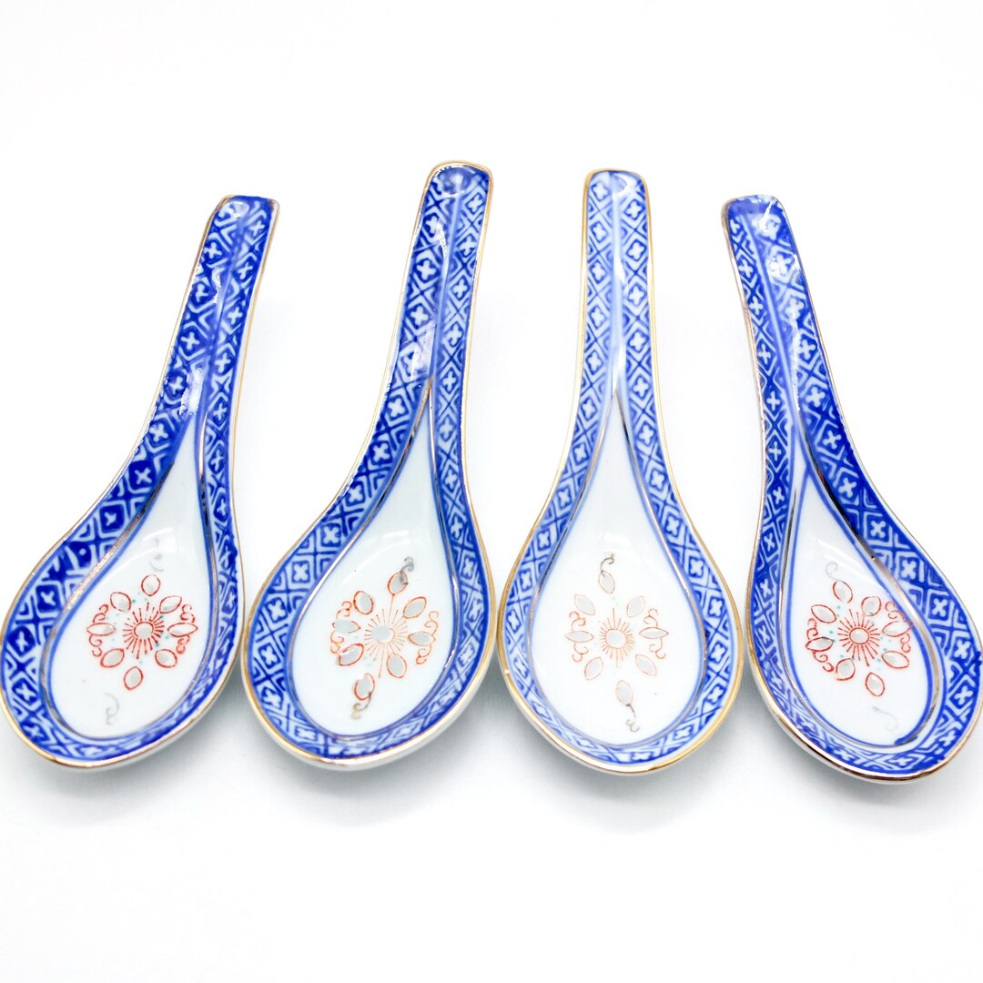 SET of Vintage Porcelain Soup Spoons, Oriental Spoons, Noodles Soup ...