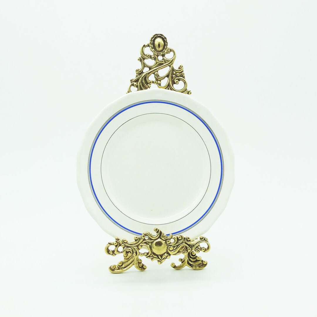 Vintage Plate Display, Vintage Brass Frame Stand, Book Stand Plate ...