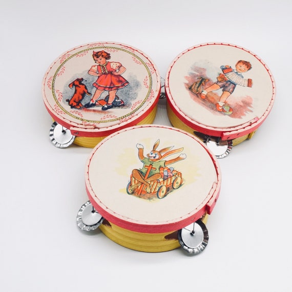 Vintage Wood Tambourine Musical Toy - Etsy