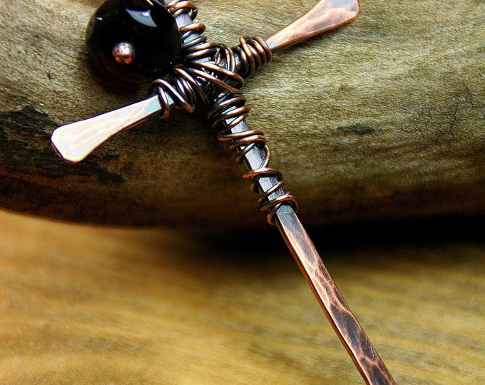 Hammered Copper Cross Pendant With Faceted Garnet Copper - Etsy