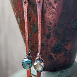 Hammered Copper Sticks with Wire Wrapped Faceted Teal Bead | Etsy