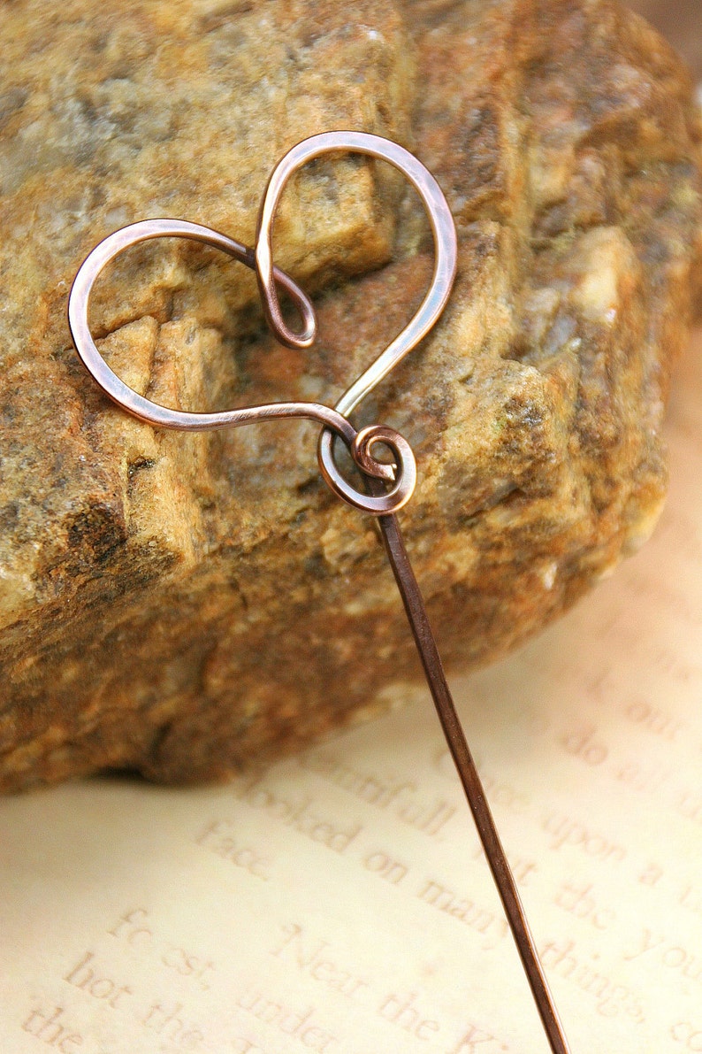 Hammered Copper Swirly Heart Stick Pin Shawl Pin Scarf Pin - Etsy