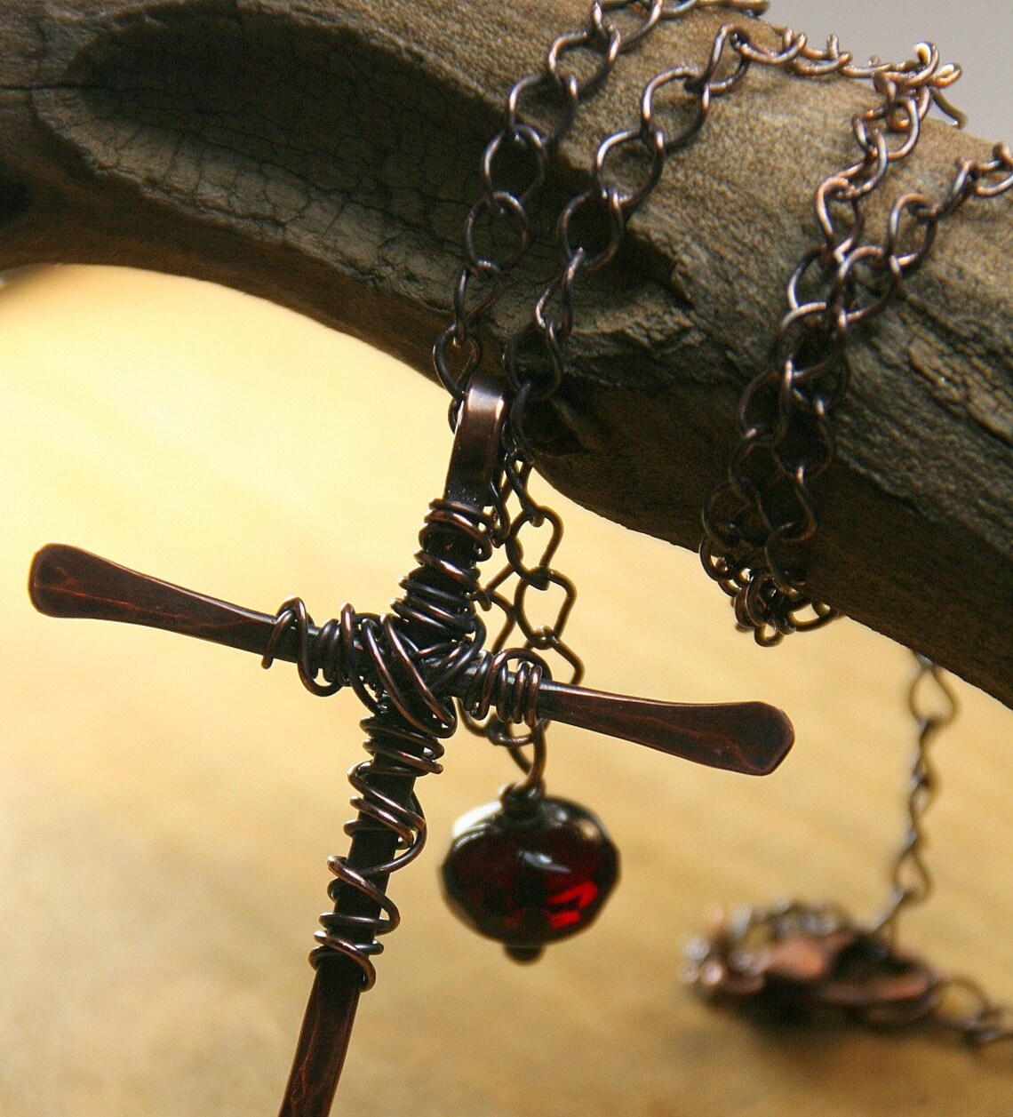 Hammered Copper Cross Pendant With Faceted Garnet Copper - Etsy