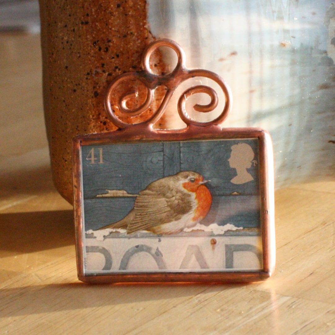 Little Bird on Blue Postage Stamp Christmas Ornament by Ogdenarthaus - Etsy