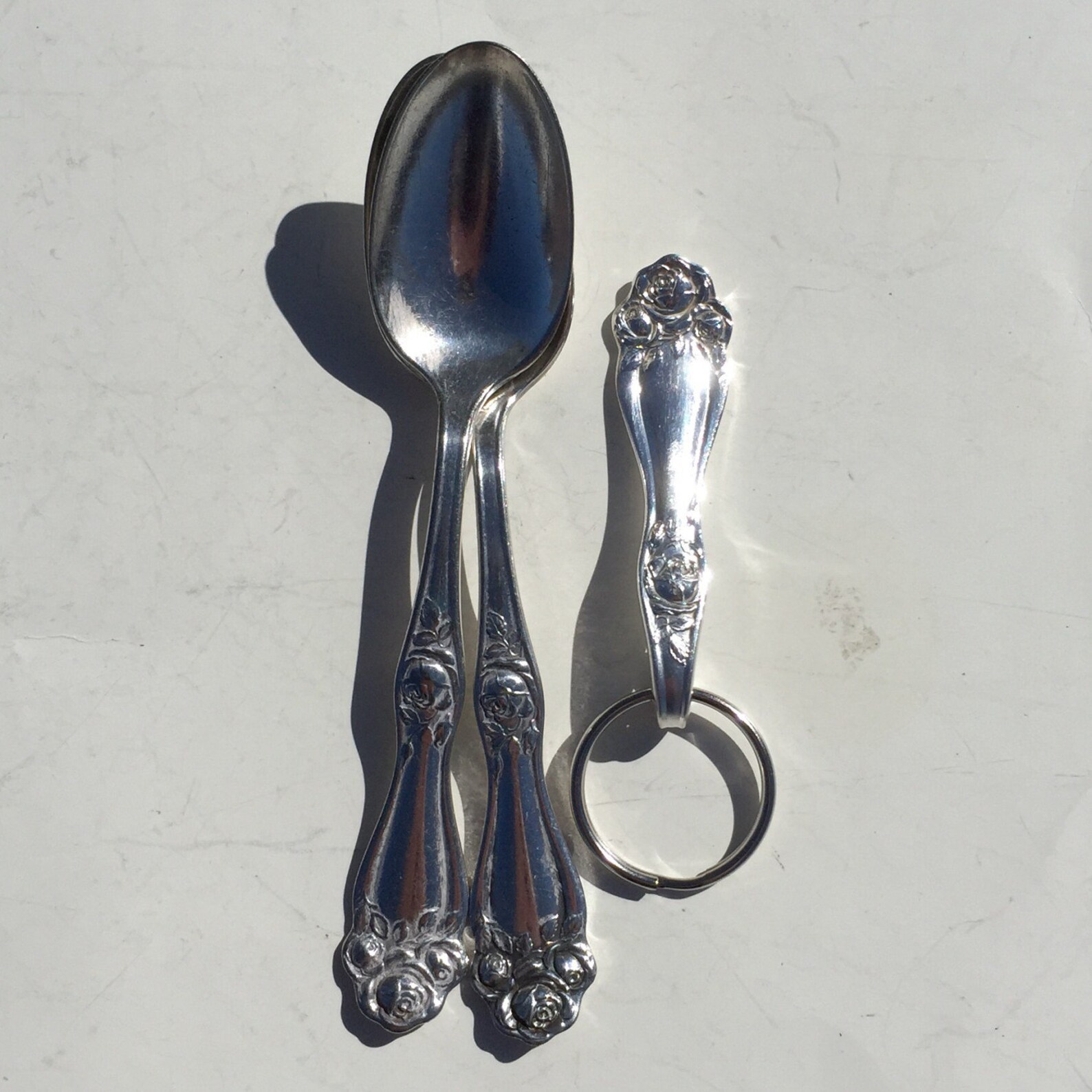 Spoon Keychain Silverware Key Ring American Beauty Rose - Etsy
