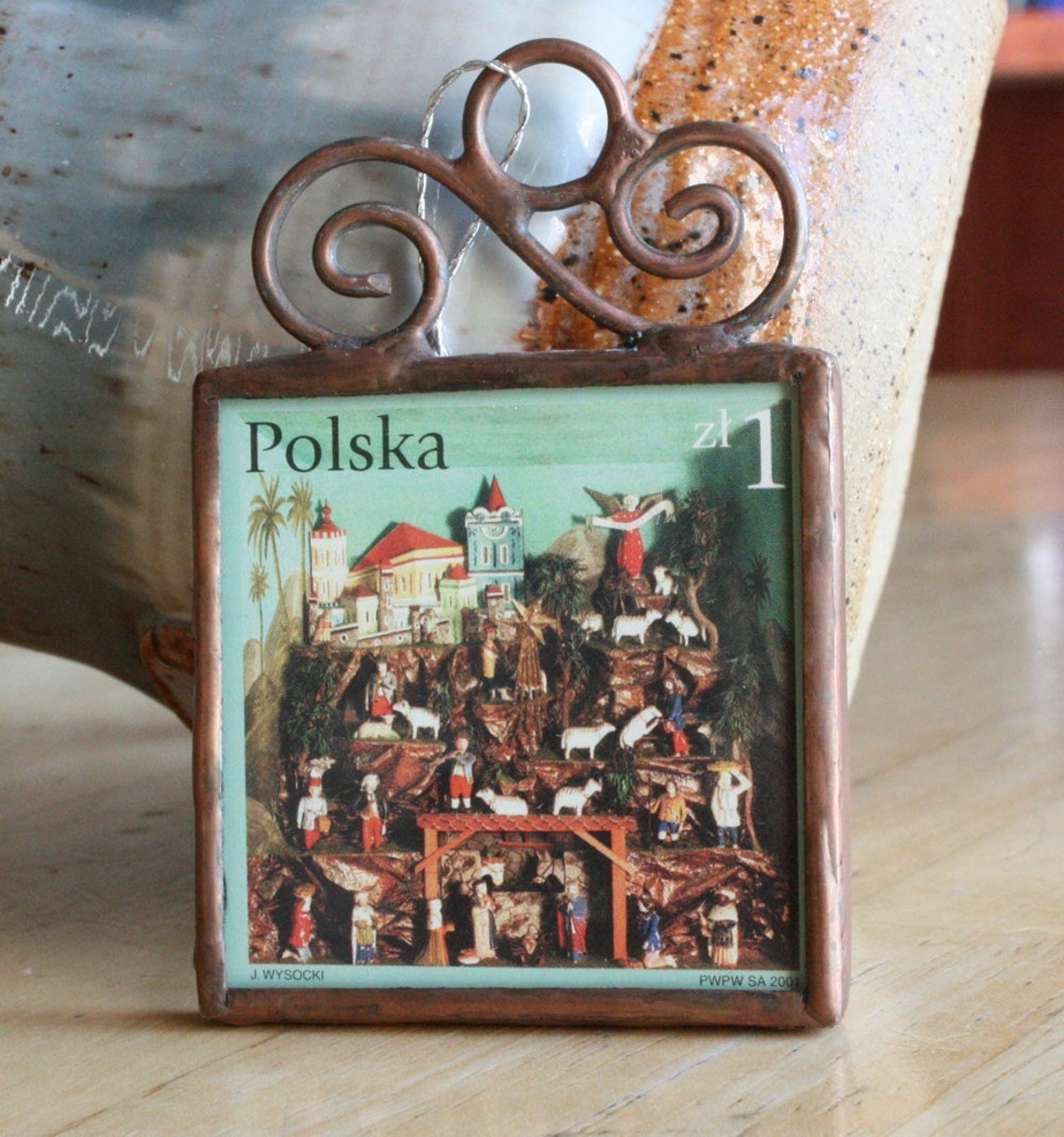 Polish Postage Stamp Christmas Ornament Stained Glass - Etsy