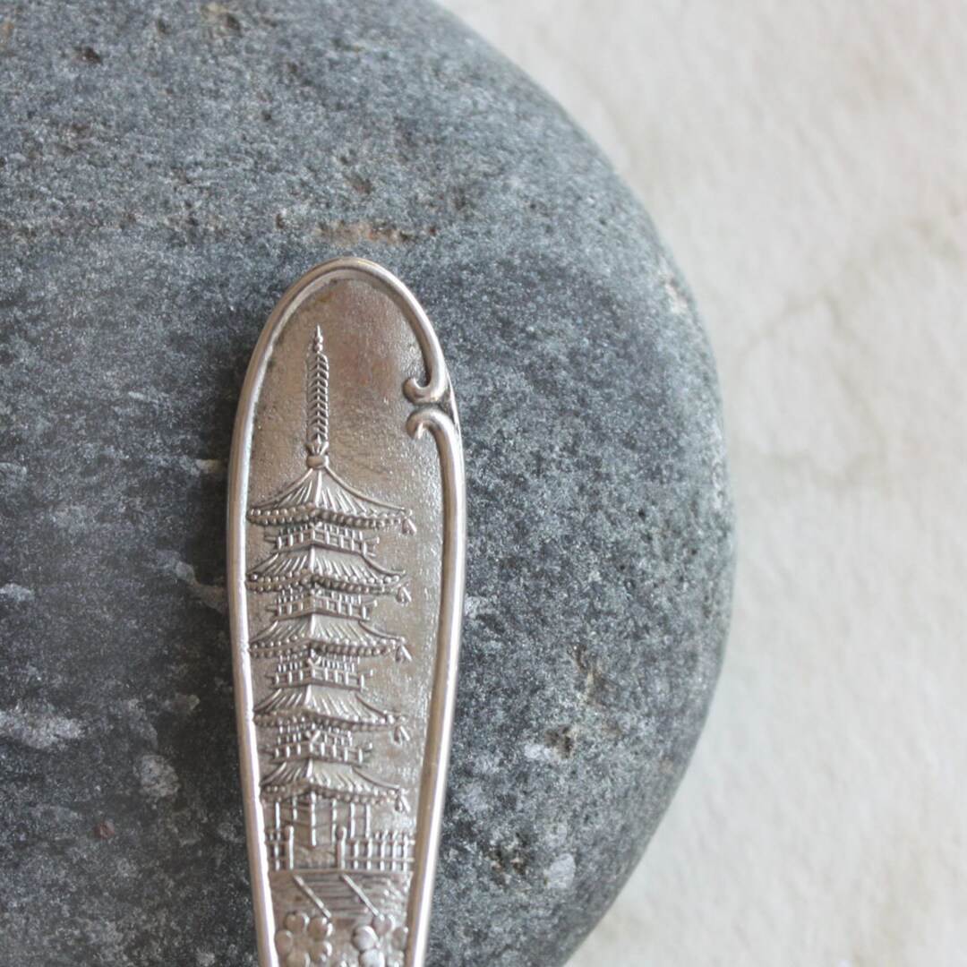 Spoon Keychain, Spoon Key Ring, Japanese Pagoda, Cherry Blossoms ...