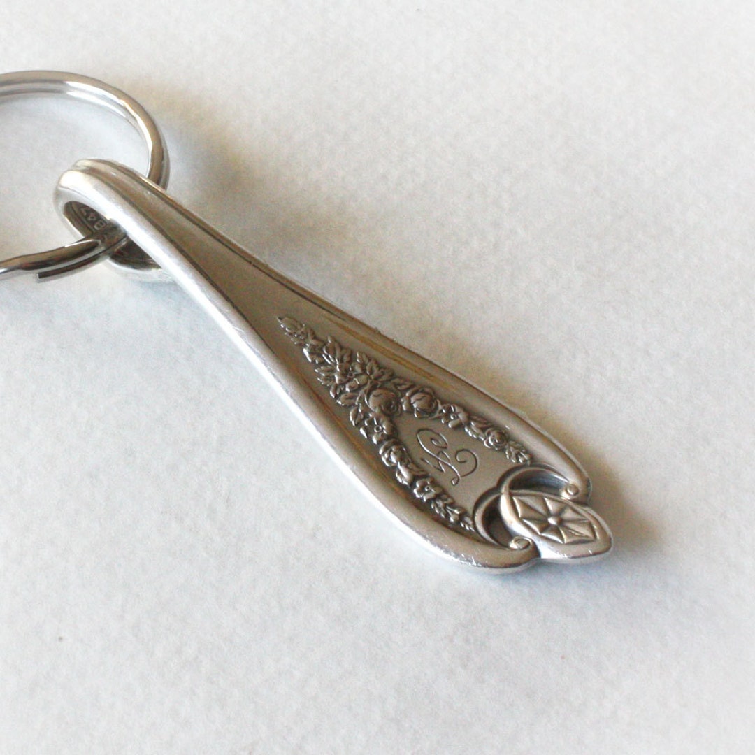 Spoon Key Chain Spoon Key Ring Vintage Silver Plate Silverware Monogram ...