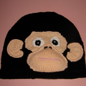 Knitting Pattern Cheeky Chimp Beanie Monkey Animal Roll Brim Beanie Hat ...