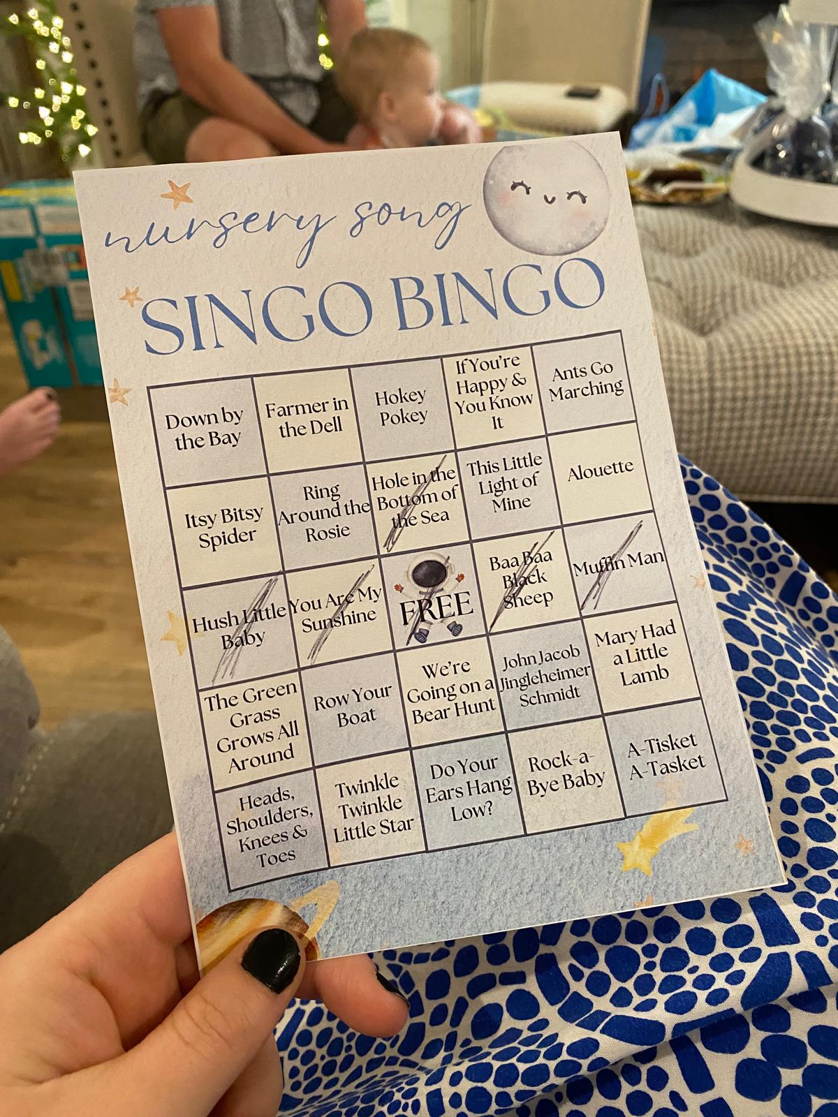 Nursery Song Singo Bingo Baby Shower Game Template, Space Over the Moon ...