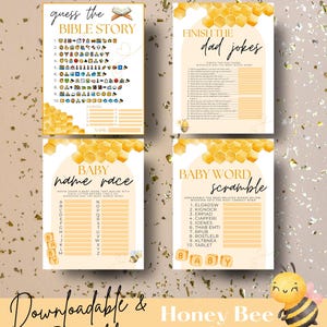 Bee Baby Shower Game Bundle Templates, Honeycomb Baby Shower Game Set ...