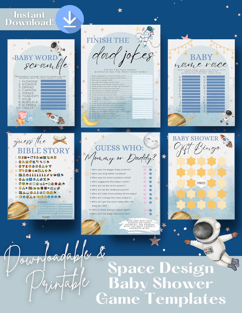 Space Baby Shower Game Bundle Templates, Out of This World Baby Shower ...