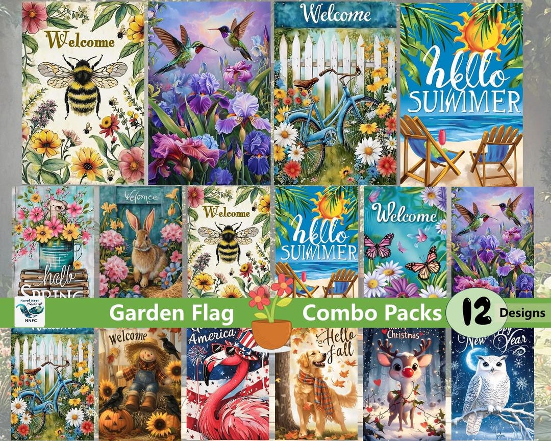 Seasonal Garden Flag Set: 12 PNG Designs for All Seasons (digital ...