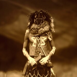 Navajo Man in Mask, Professionally Restored Photograph of Vintage ...