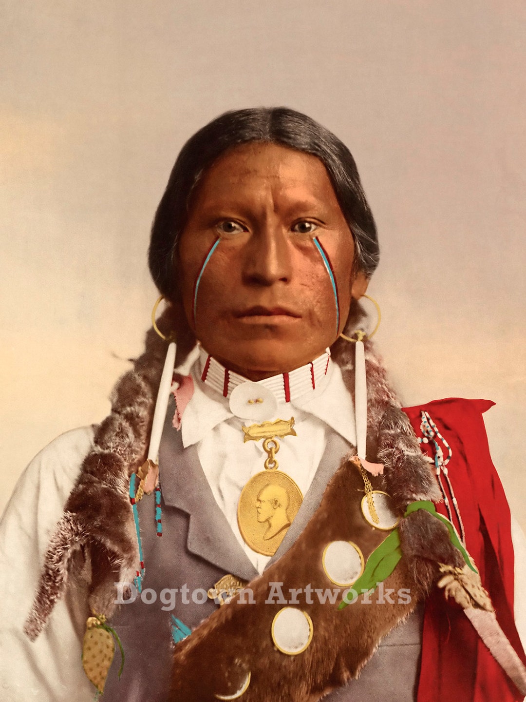 Native American Indian With Garfield Medal, Professionally Restored ...