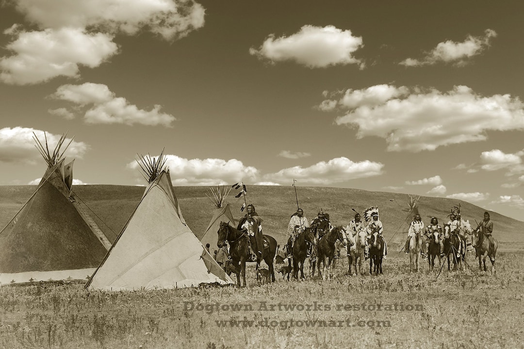 A Gathering War Party, Professionally Restored Vintage Native American ...