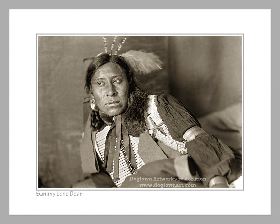 Sammy Lone Bear Photograph: Restored Vintage Native American Oglala ...