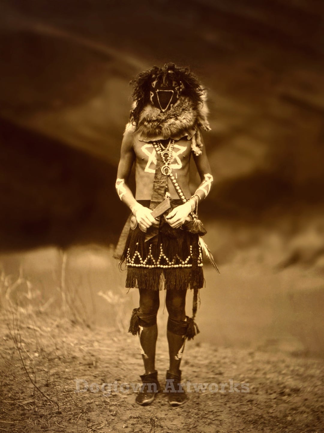 Navajo Man in Mask, Professionally Restored Photograph of Vintage ...