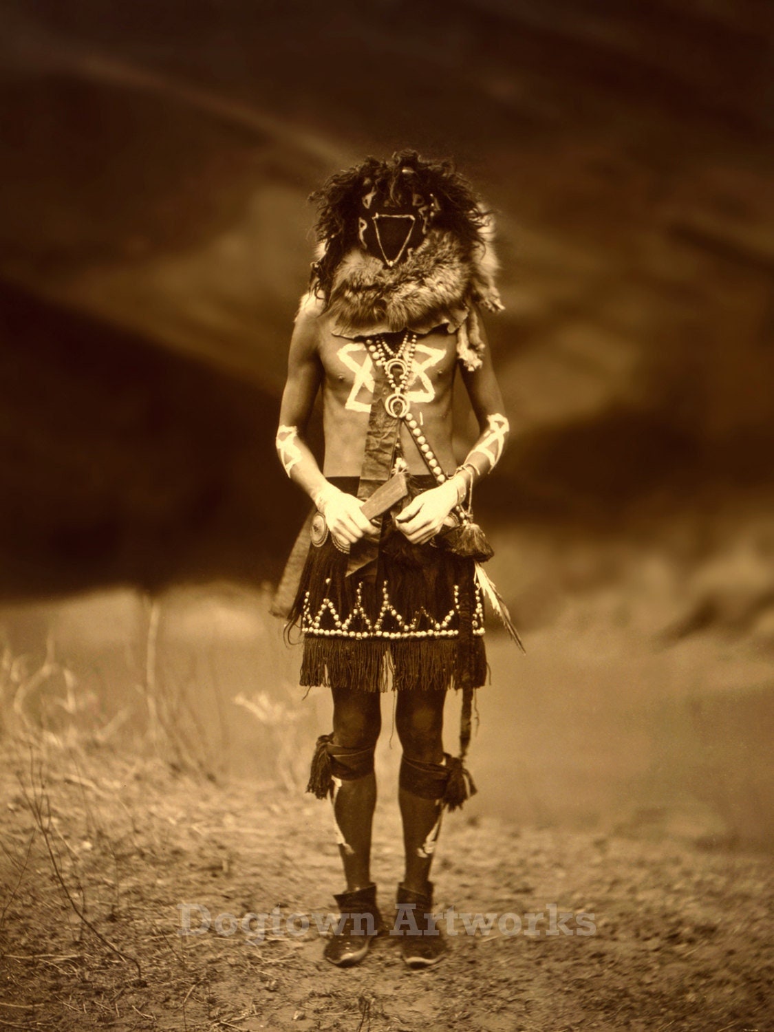 Navajo Man in Mask, Professionally Restored Photograph of Vintage ...