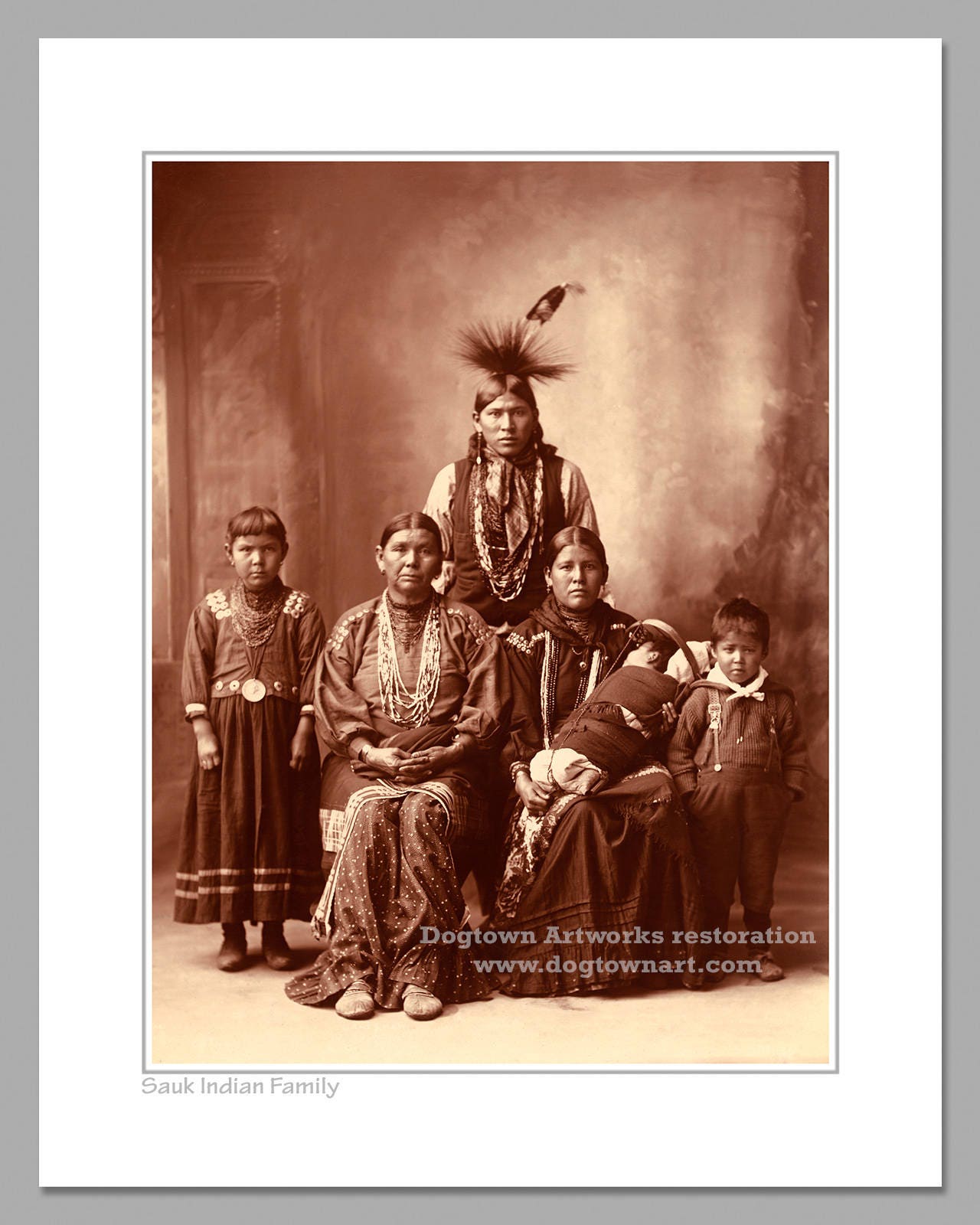 Sauk Indian Family Photograph, Restored Vintage Print by Frank Rinehart ...