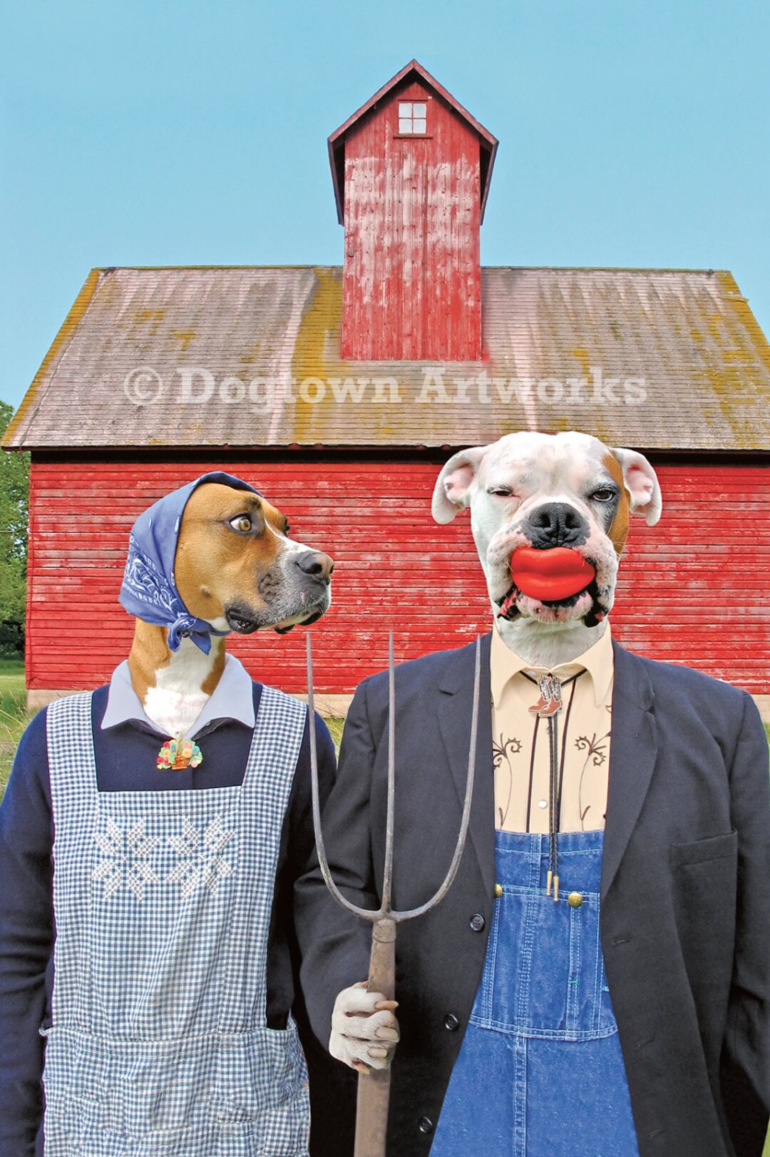 Dog Gothic Art Print: Funny Boxer Dogs Spoof, American Gothic Parody - Etsy