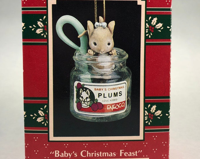 Vintage 1990 1990s Enesco Baby's Christmas Feast - Baby Mouse Sits on a ...