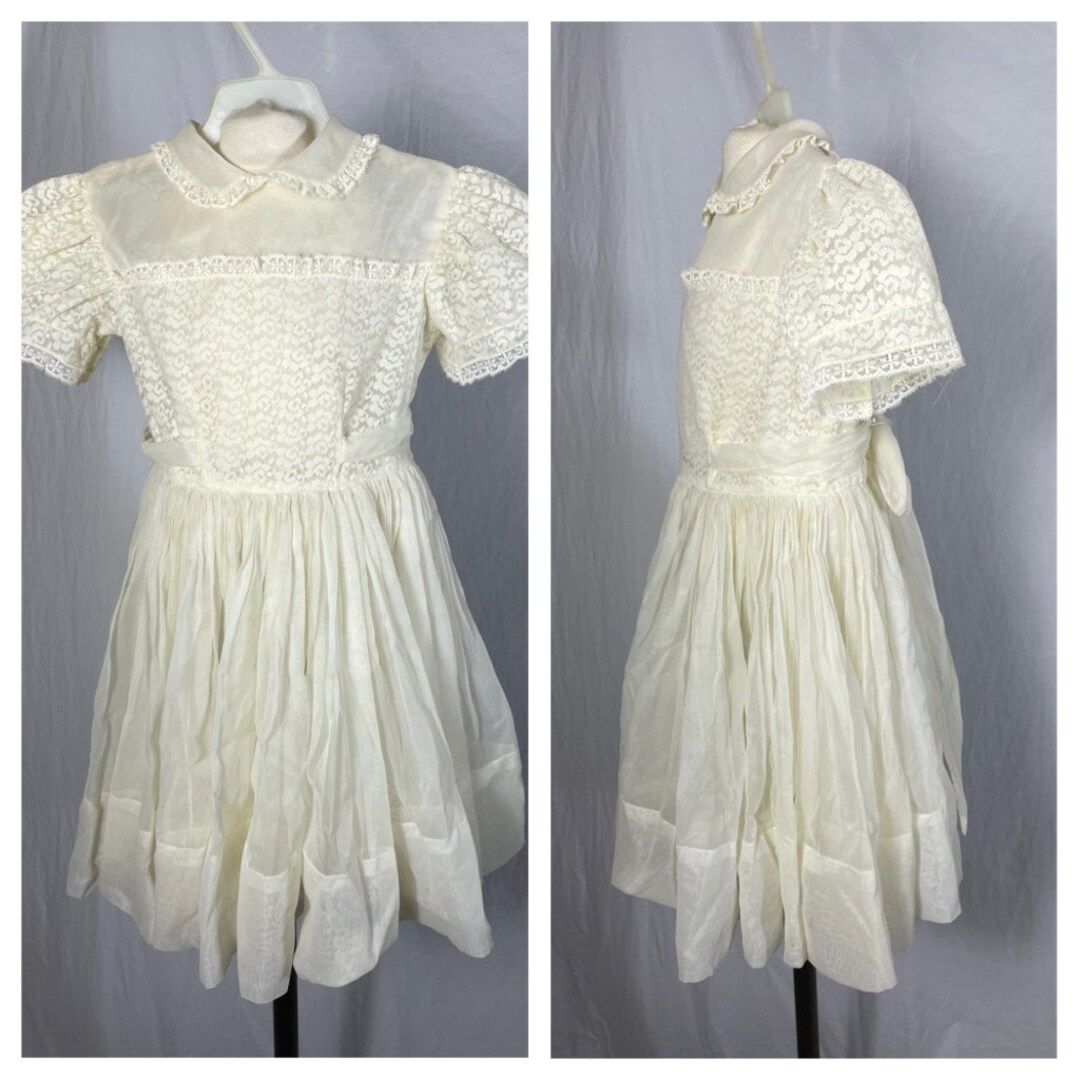 Vintage 1950s Era Girls Cream Organza Dress Daddys Girl Original By