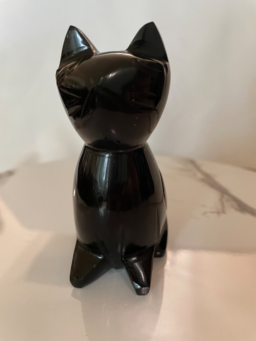 Vintage Carved Obsidian Stylized Sitting Cat Figurine Paperweight Made ...