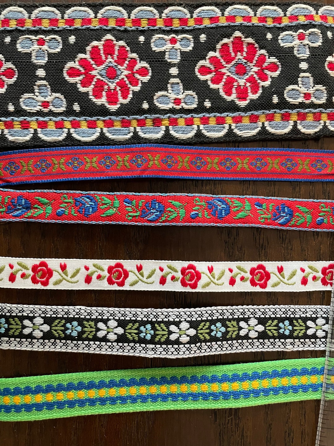 U Pick Vintage Jacquard Ribbon Black Red Blue 1970s 2" Wide 52" Narrow ...