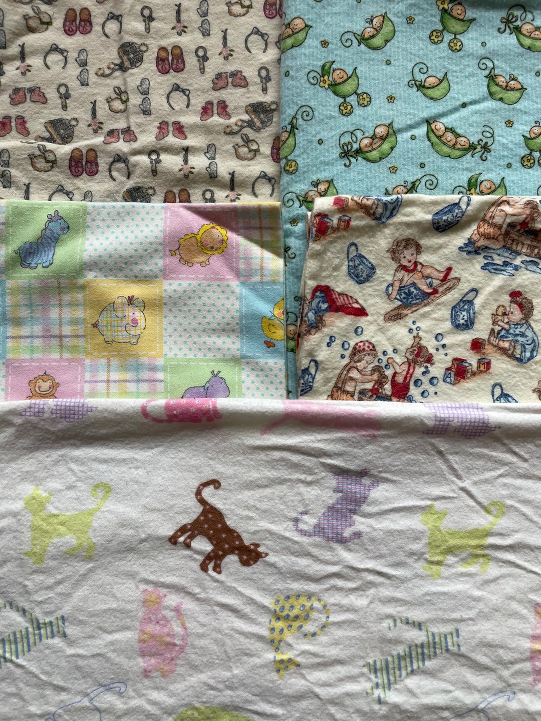 U Pick Flannel Fabric Panel Baby Peas in a Pod Retro Little Girls ...