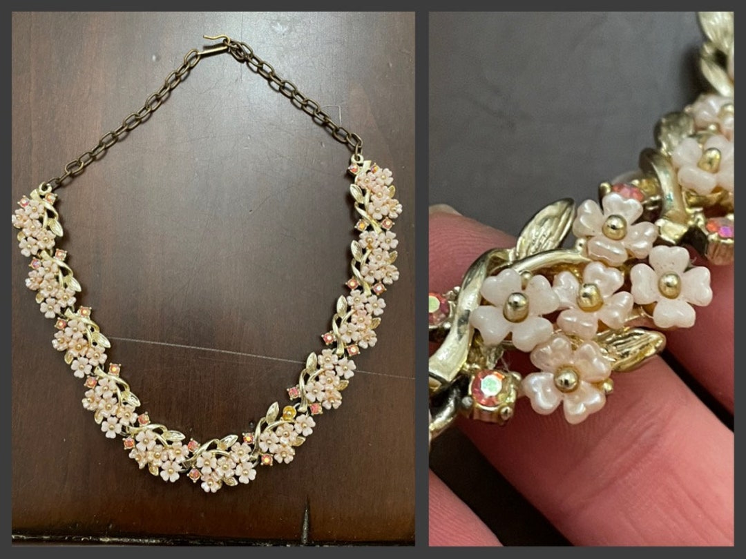 Vintage 1950s Era Pakula Costume Jewelry Choker Necklace Pink Flowers ...