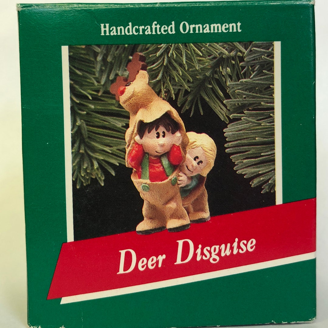 Vintage 1989 Hallmark Handcrafted Ornament Deer Disguide Boy and Girl ...