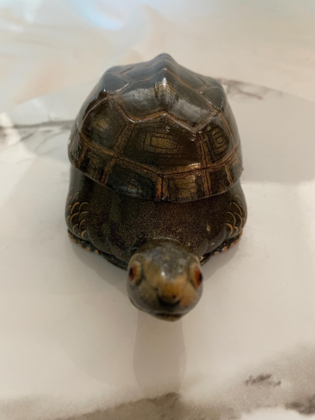 Vintage Lacquerware Turtle Tortoise Trinket Box - Realistic Tabletop ...