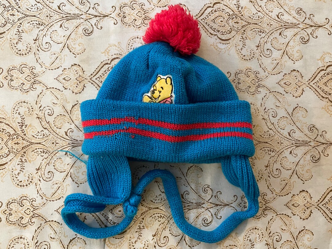 Vintage Disney Baby's Acrylic Knit Blue Knit Beanie Hat With Red Trim ...