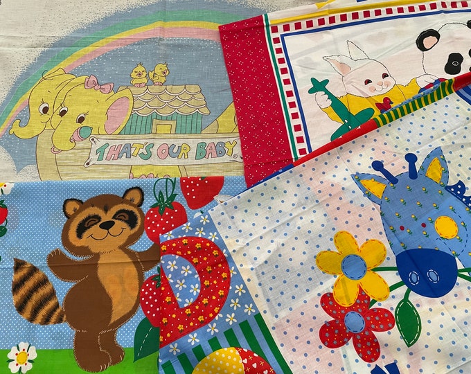 U Pick Vintage 1970s 80s Fabric Panel Baby Nursery Room Pastel Noah's ...