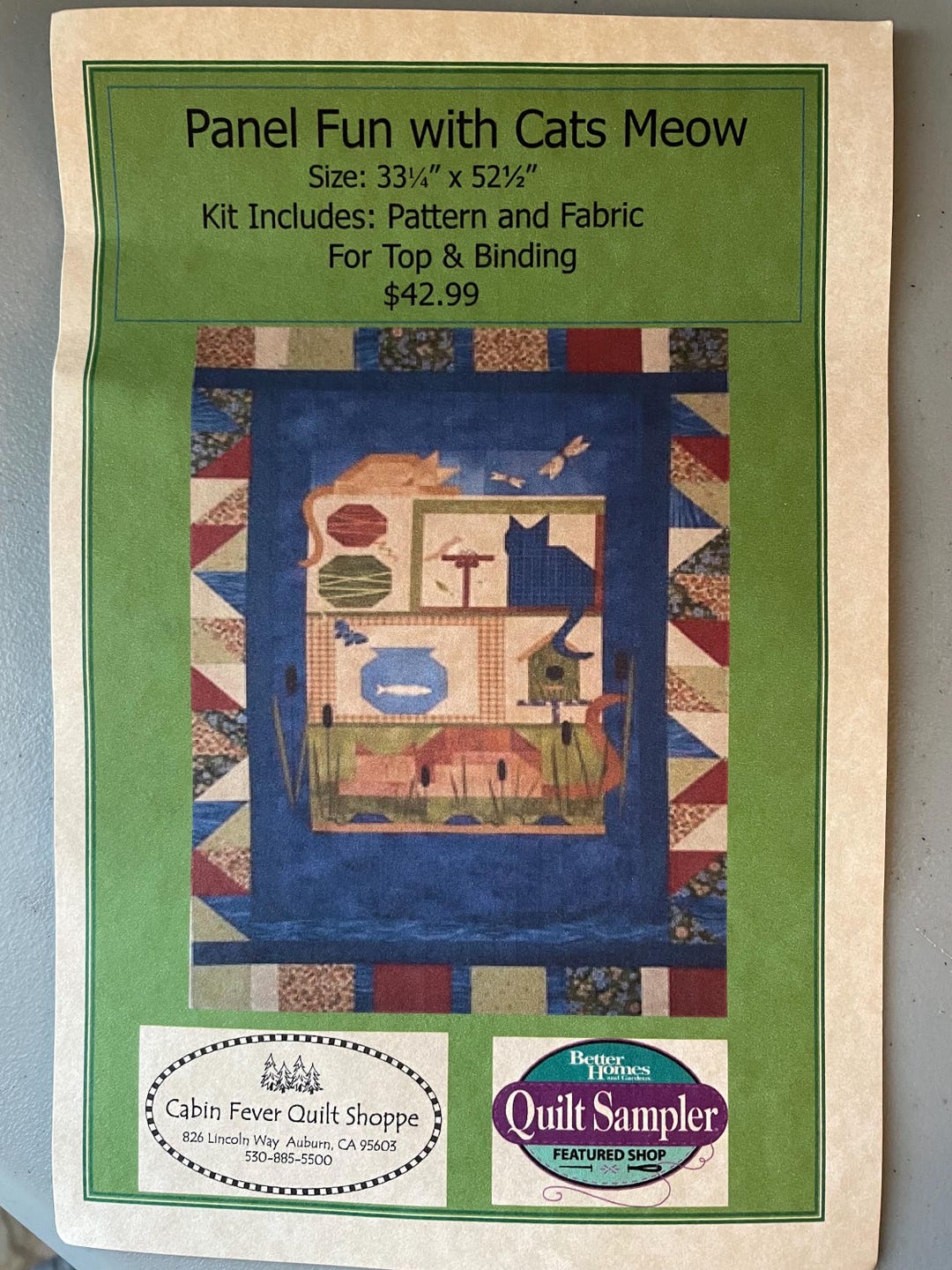 Cabin Fever Panel Fun With Cats Meow Wall Hanging Kit Pattern and ...