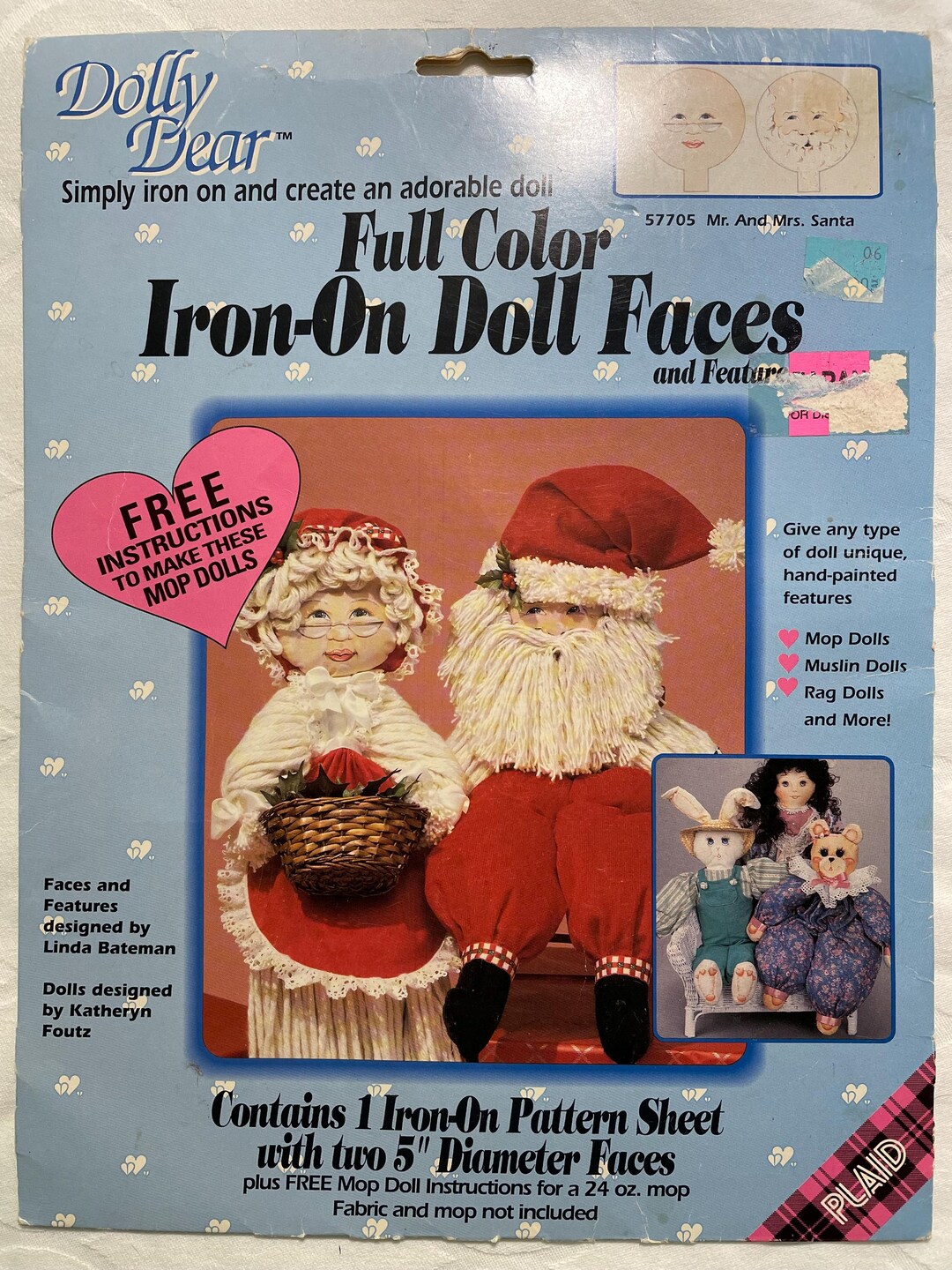 Vintage 1990s Dolly Dear Full Color Iron on Transfer Doll Faces 57705 ...