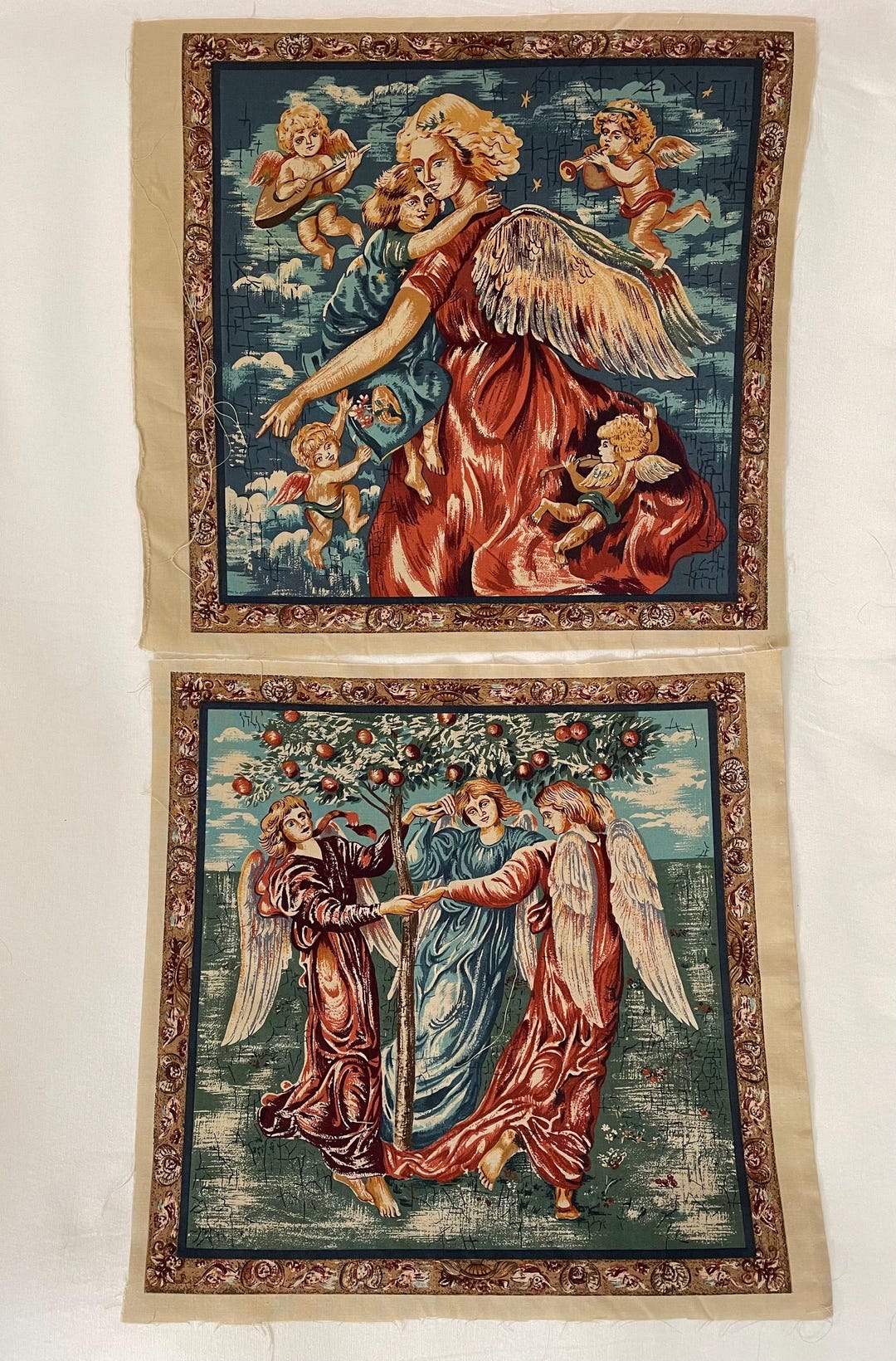Vintage Astro Textiles Renaissance Fresco Look Fabric Pillow Panels ...