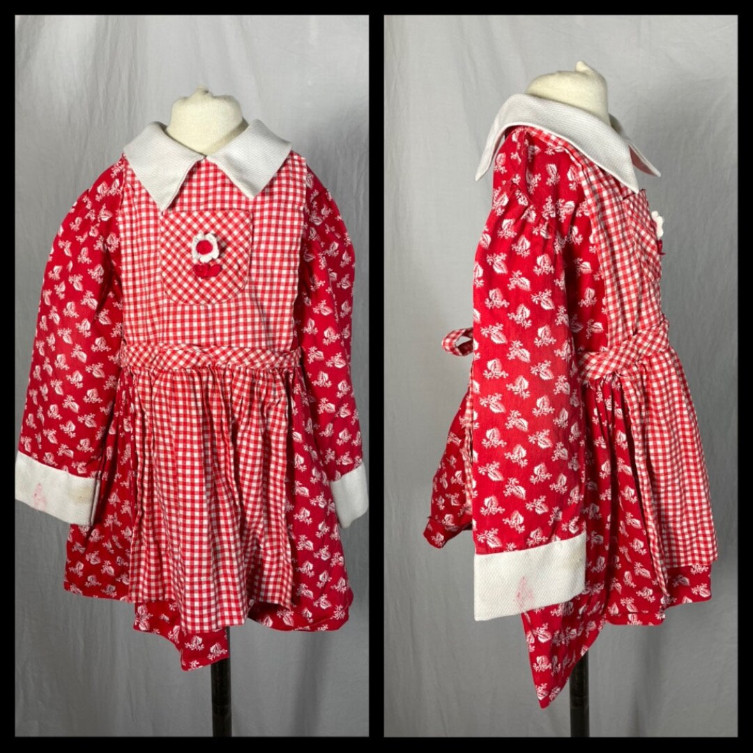 Vintage 1970s Shutterbug by Betsy Daniels Girl's Long Sleeved Dress - FLAWS - Red Dress Attached ...