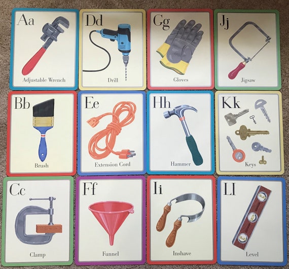 Eeboo Hardware Store Alphabet Cards Wall Art Sets of 2 or 3 | Etsy