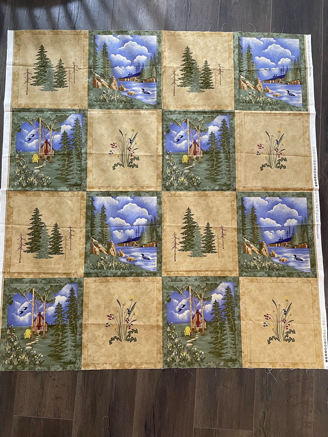 Northwoods Retreat by Holly Taylor for Moda Fabric Panel Square Scenes Patchwork Style Pine ...