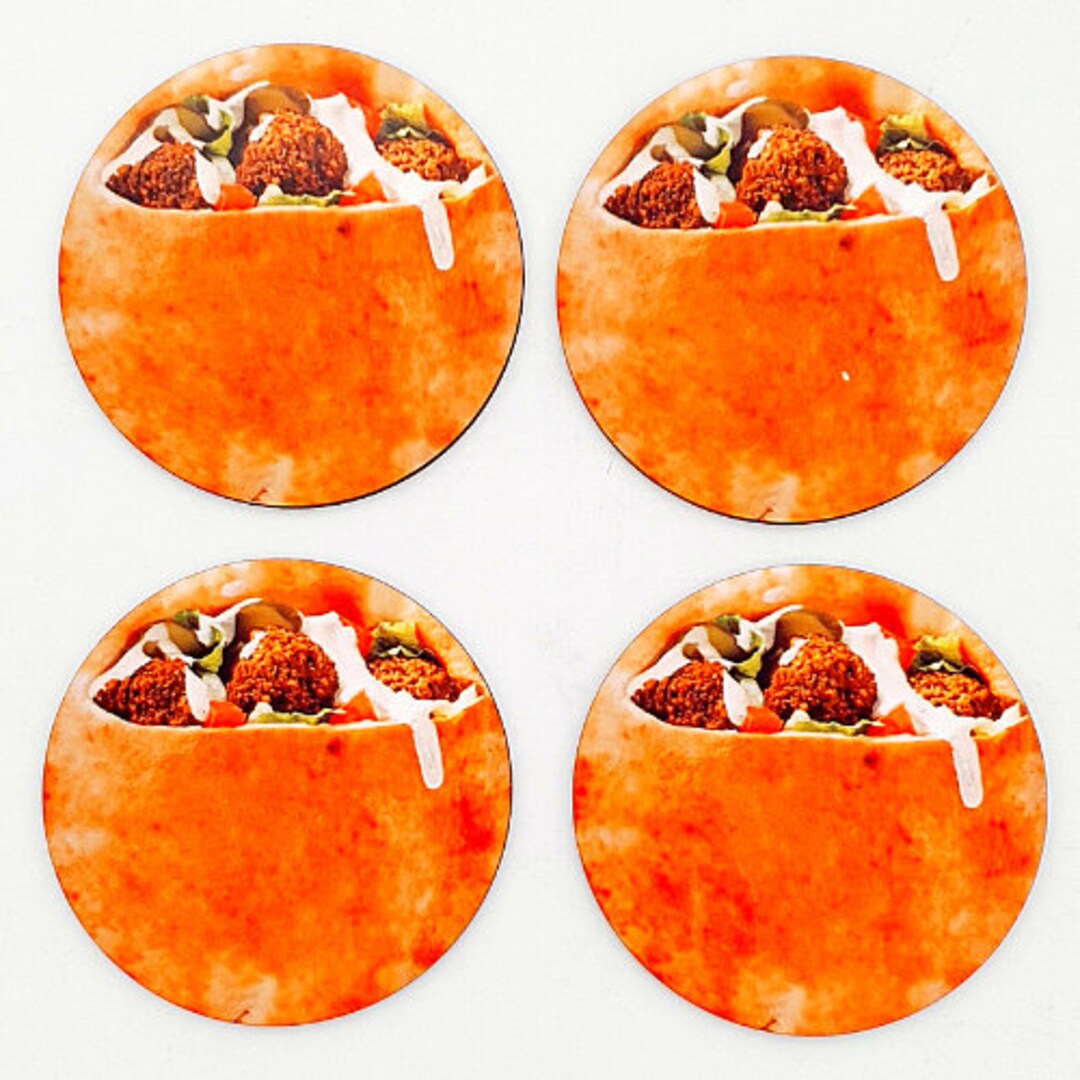 Falafel Round Coaster Set of 4, Cool and Funny Coffee Table Coasters ...
