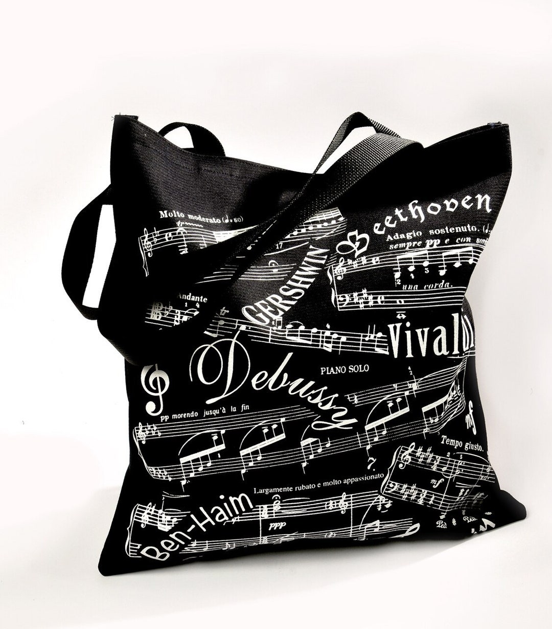 Original Black Music Tote Bag Medium Weight Cotton Sturdy Musical Tote ...