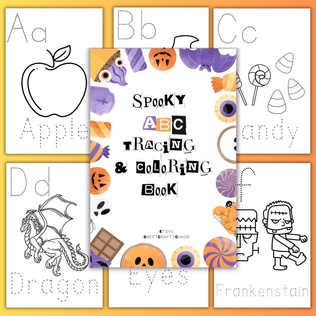 Halloween ABC Coloring Book: Printable Tracing Pages for Kids (PDF ...