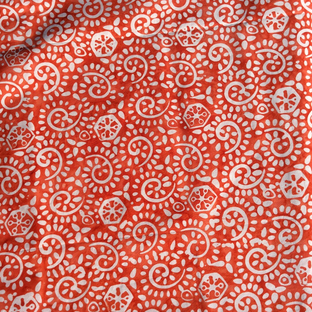 Coral Floral Cotton Batik Fabric - Etsy