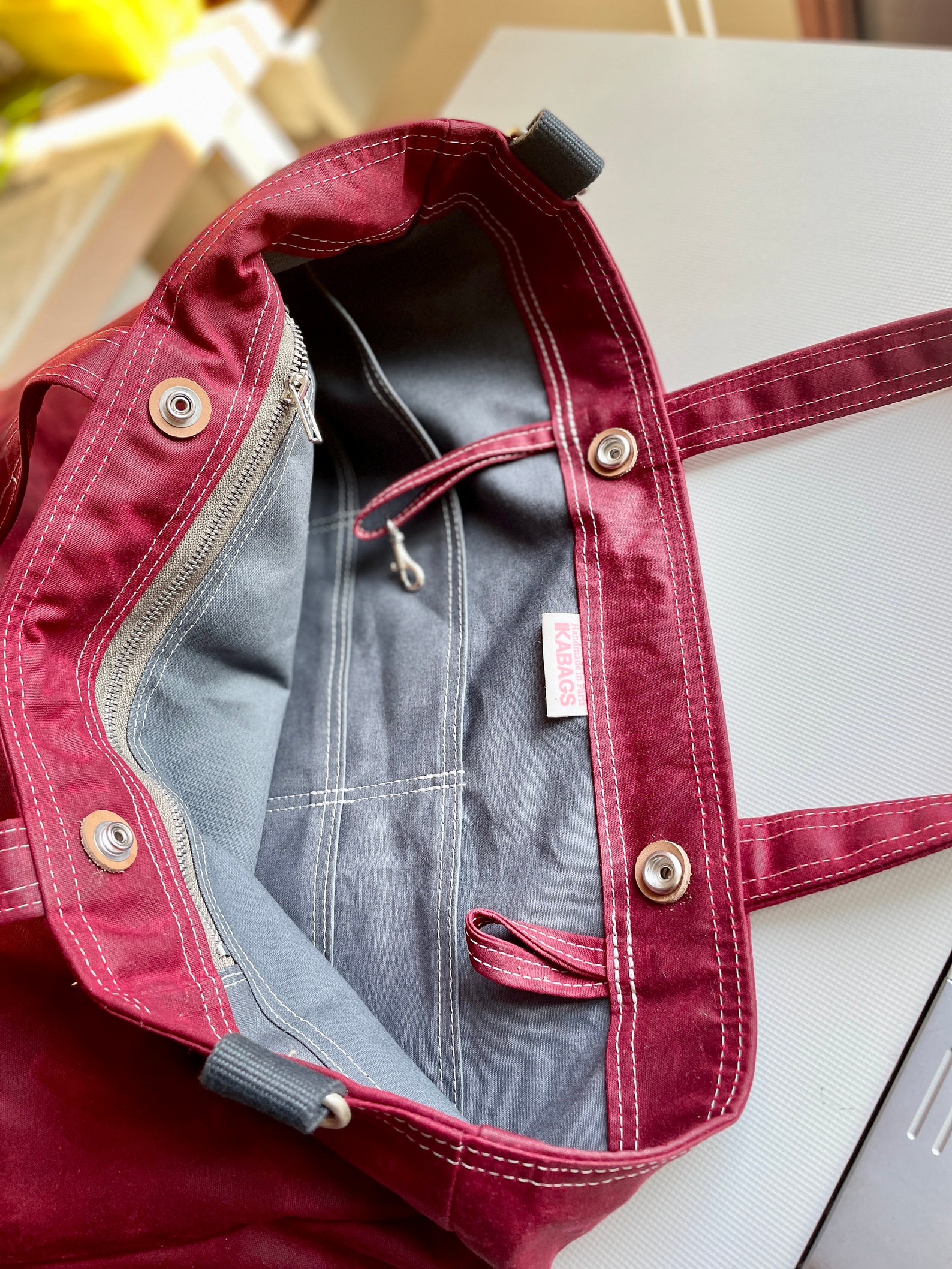 Waxed Canvas Tote Bag in Red With Crossbody Strap IKABAGS 3 - Etsy
