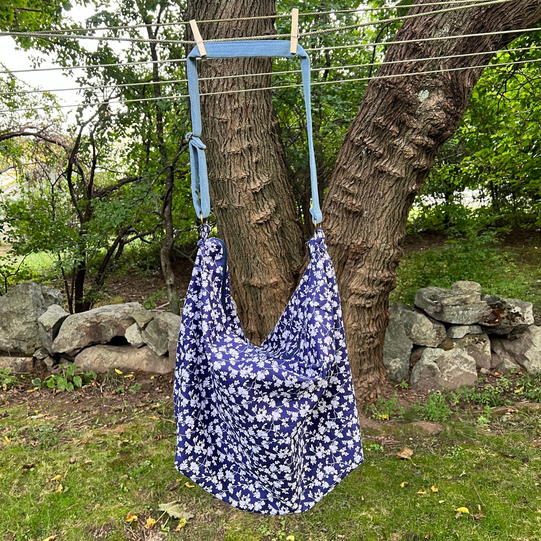 Large-sized Small Calico on Navy Fabric HERMIONE BAG, Bohemian Style ...