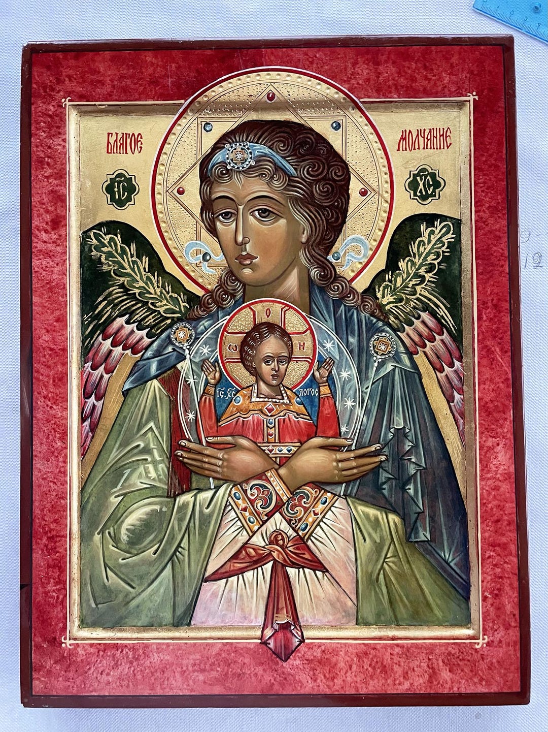 Hand-painted Icon Angel of Blessed Silence on Wood With Gold Leaf - Etsy