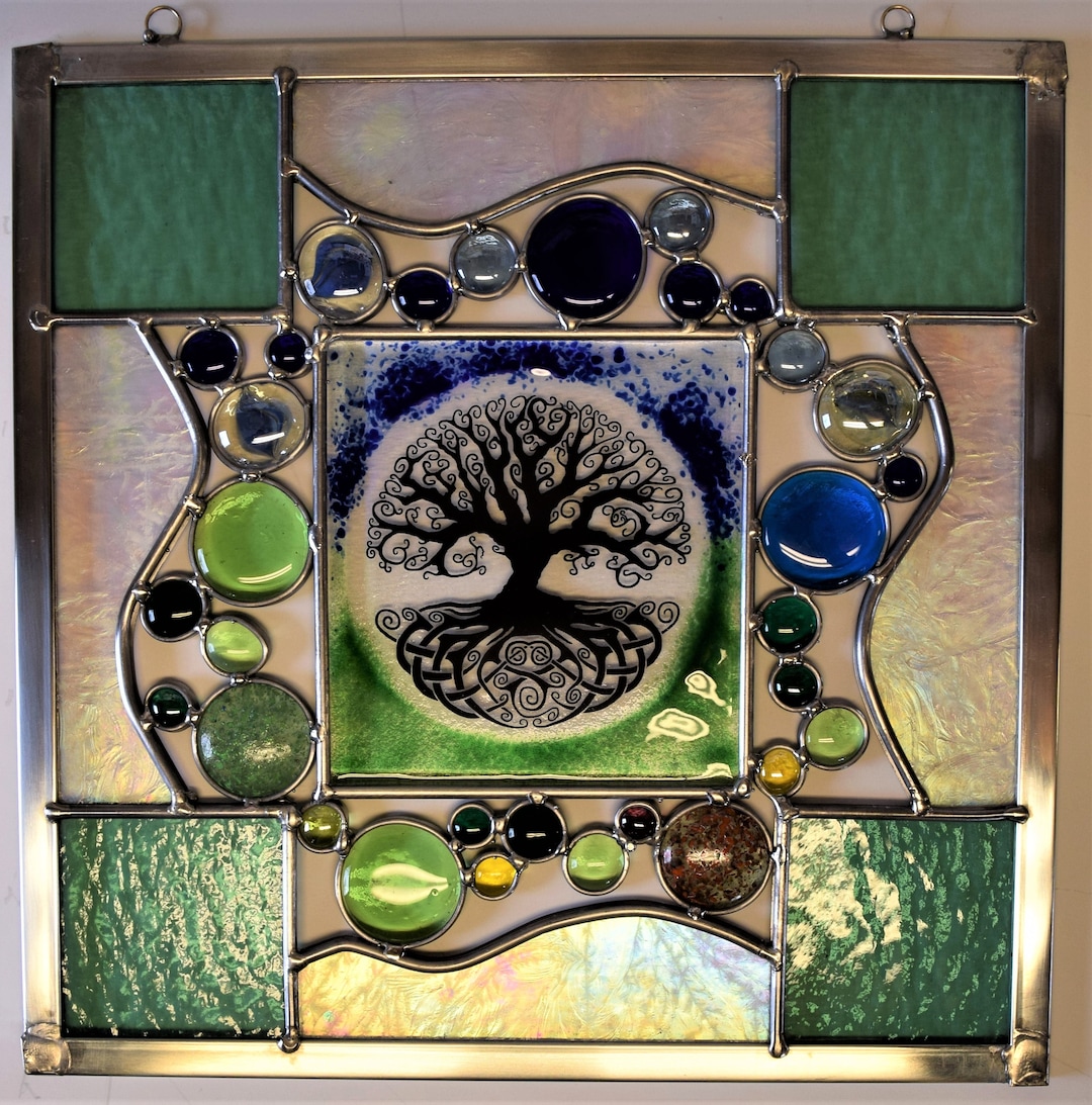 A Stained Glass Panel With a Fused Glass Tree of Life in the Middle ...